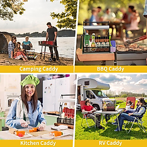 Grill Caddy, BestMal BBQ Caddy with Paper Towel Holder, Picnic Condiment Utensil Caddy for Outdoor Camping, Barbecue Accessories Storage Organizer for Griddle Grilling Tool, Rv Patio Camper Must Haves