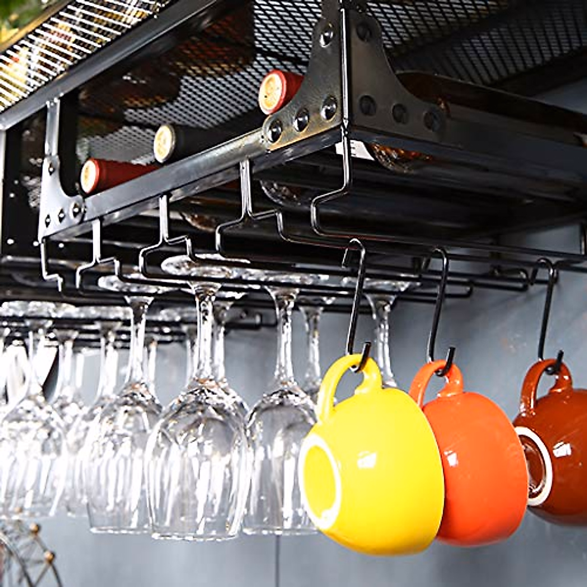 Wine Racks Metal Iron Wine Rack Upside Down Glass Holder Insert Glass Frame Hanging Wine Rack Wine Rack Creative Tall Cup Holder Glassware Rack (Size : L120*W35cm)