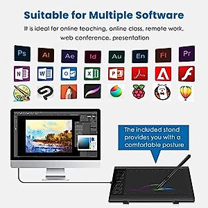 XOPPOX Graphics Drawing Tablet 10 x 6 Inch Large Active Area with 8192 Levels Battery-Free Pen and 12 Hot Keys, Compatible with PC/Mac/Android OS for Painting, Design & Online Teaching