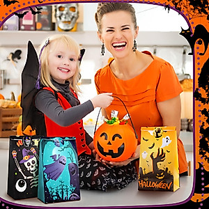 Qilery Halloween Party Favors for Kids with 96 Pieces Halloween Candy Bags Trick or Treat Bulk Halloween Goodie Bags and 96 Pcs Halloween Stickers for Party Supplies Gifts, 12 Styles(Scary Style)