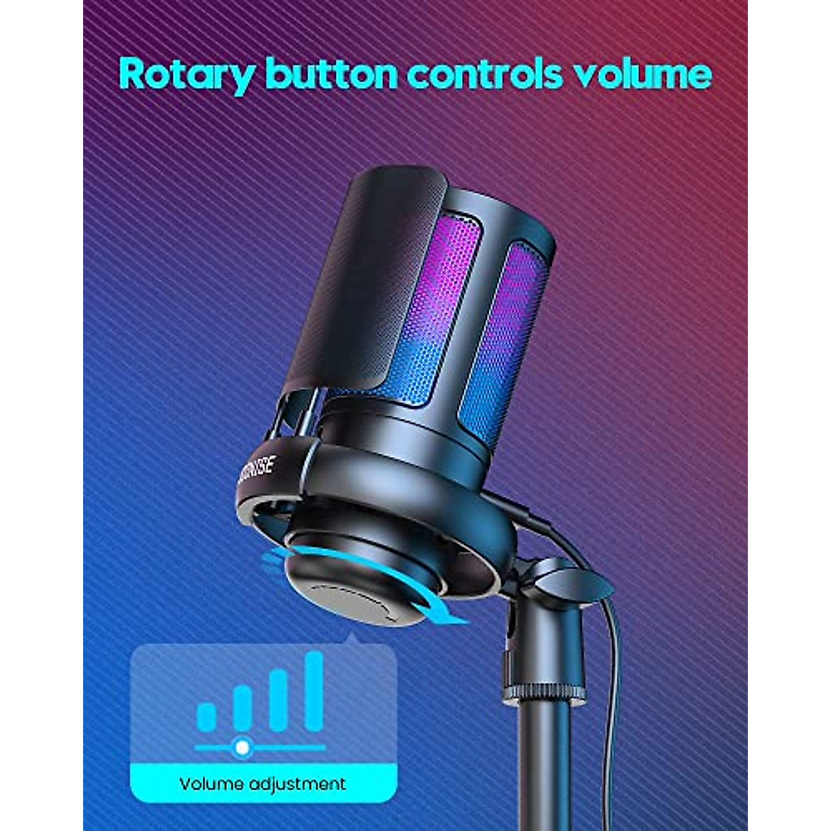 COCONISE Gaming Microphone, USB PC Mic for Podcasts Videos, Streaming, Condenser Mic with Quick Mute, Tripod Stand, Pop Filter, RGB Indicator, Shock Mount, Rotate gain button, Compatible with PS4/5/PC
