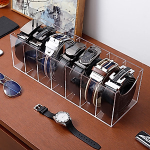 SupApollo Acrylic 7 Compartment Belt Container Storage Holder - Purse Tie Jewelry Watch Bracelets Makeup Storage Box