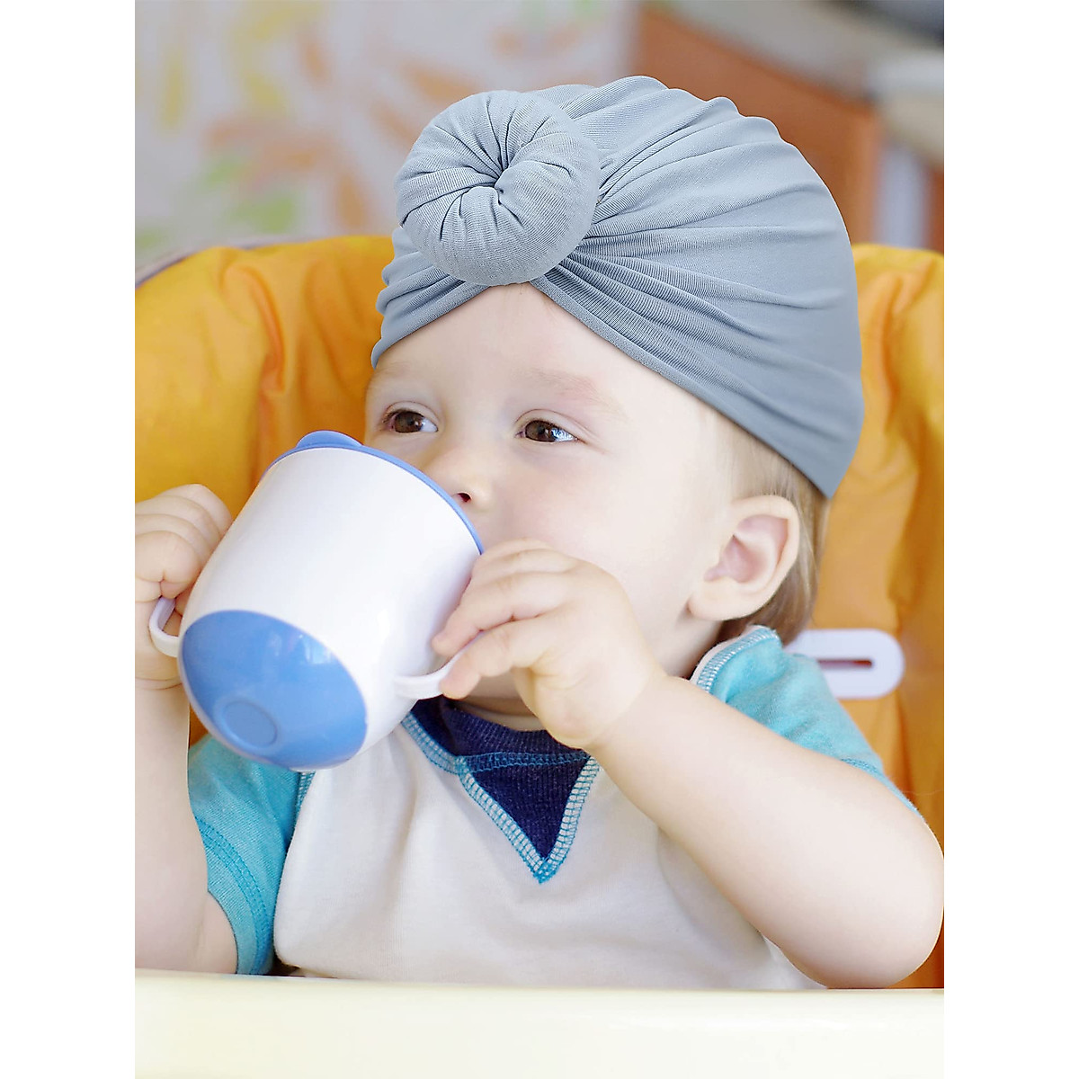 6 Pieces Baby Turbans Baby Hat Headbands Bows Newborn Beanie Nursery Head Wrap Soft Cute Toddler Cap for 0-3 Years Girls Baby (Fresh Colors)