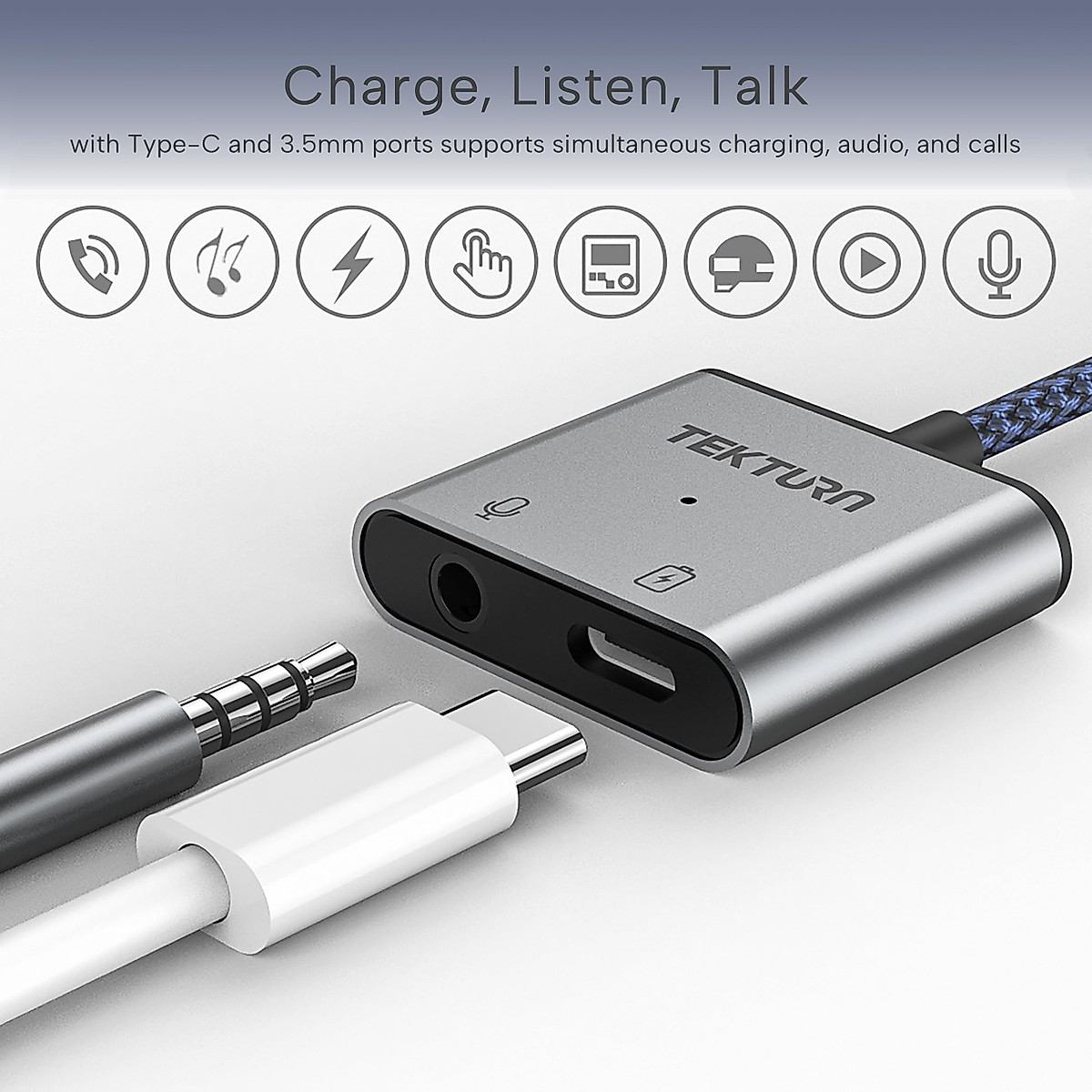 USB-C to 3.5 mm Headphone and Charger Adapter, 2 in 1 USB-C to Aux Audio Jack with PD 60W Fast Charging, Compatible with iPad Pro, iPad Air, Android Phones and Tablets by TEKTURN