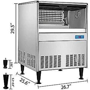 Ice Cube Makers, Commercial Ice Maker 150LBS/24H with 99LBS Bin, Heavy Duty Stainless Steel Construction, Auto Clean, Clear Cube, Air-Cooled, Include 2 Water Filters, Drain Pump, 2 Scoops, Connection