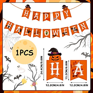 Happy Halloween Birthday Banner, Witch Ghost Pumpkin Claw Theme Party Decorations, Halloween Party Supplies (Orange)
