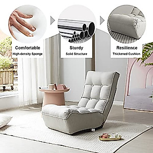 Indoor Chaise Lounge Chair, 3 Angles Adjustable Floor Chair, Folding Lazy Sofa Couch for Teens and Adults, Cushion Padded Comfy Chair for Living Room and Bedroom (Light Grey)