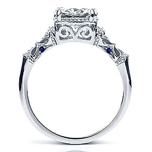 Kobelli Antique Style Cushion-cut Moissanite (GH) Engagement Ring with Blue Sapphire 1-3/4ct TGW 14k White Gold - Size 7