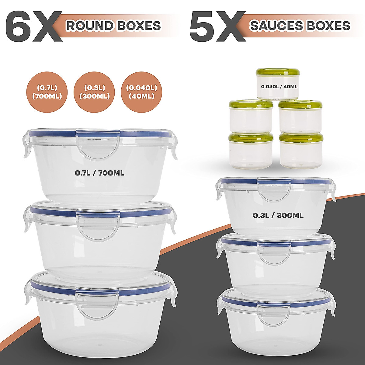 RFAQK 52 Pcs Food Storage Containers with Airtight Lids-34OZ to 1.35OZ- Clear Plastic Leak Proof Meal Prep Containers for Kitchen and Pantry Organization, Microwavable & Freezer Safe