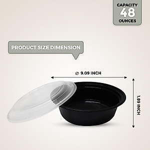 Klex Meal Prep Containers with Airtight Lids, BPA Free, Reusable Plastic Food Container, 12 oz, Round, Black/Clear, 50 Sets