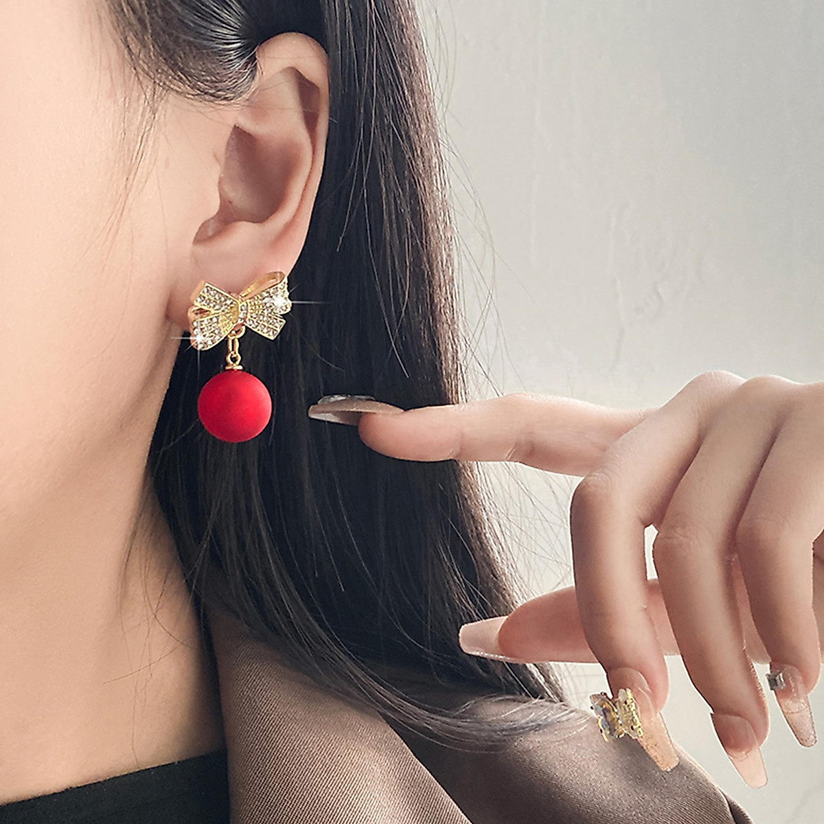 Red Pearl Bow Earrings Pearl Drop Earrings for Women Rhinestone Bow Earrings for Teen Girls Trendy Stuff Wedding Prom Party Daily Jewelry Mothers Day Gifts