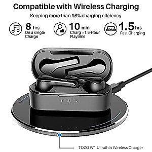 TOZO T9 True Wireless Earbuds ENC 4 Mic Call Noise Cancelling Bluetooth 5.0 Headphones & TOZO W1 Wireless Charger