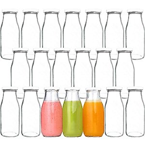 QAPPDA 12 oz Glass Bottles, Glass Milk Bottles with Lids, Vintage Breakfast Shake Container, Vintage Drinking Bottles with Chalkboard Labels and Pen for Party,Kids,Set of 20