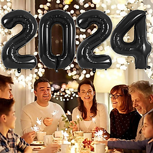 Black 2024 Balloon, 40 Inch Large Foil 2024 Number Balloons, Giant Big Mylar Balloon Numbers for Black Graduation Decorations Class of 2024 Party Supplies