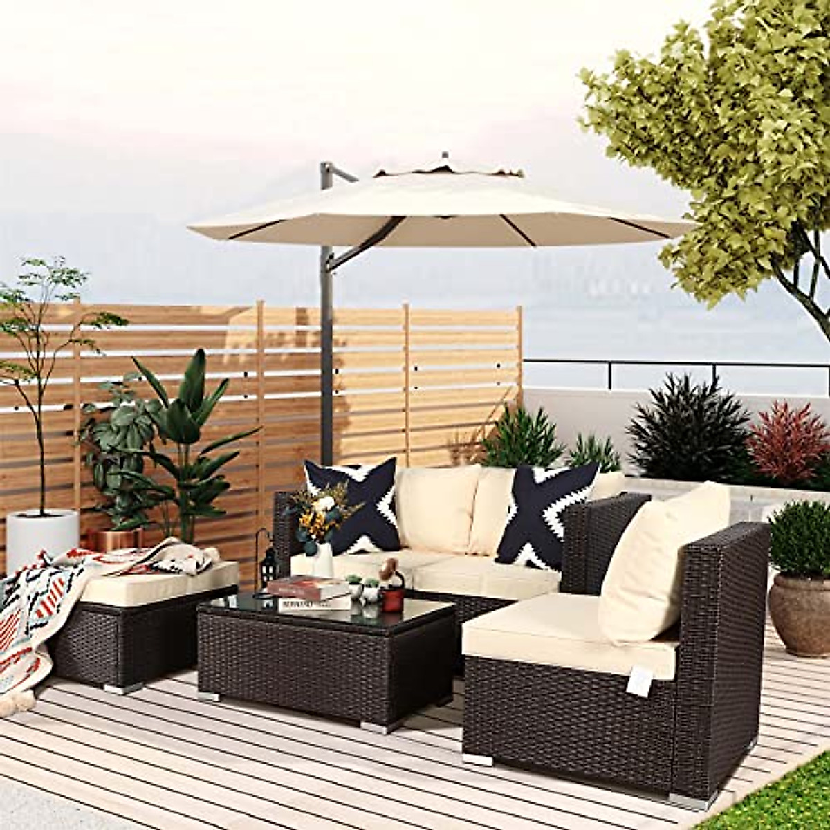 PAOLFOX 5 Piece Patio Furniture Sets,Patio Conversation Sets,Wicker Patio Furniture,Rattan Outdoor Furniture,Patio Sofa,Deck Furniture Brown/Beige