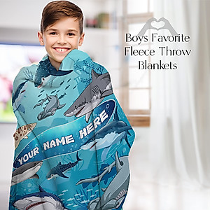 Personalized Shark Blanket for Kids - Ships Next Day and Made in USA - Soft Fleece Throw Bed, Cute Room Decor, Plush Sofa Couch Cover, Lightweight Baby Shark Toys, Custom Gift (Fleece – 50x60)