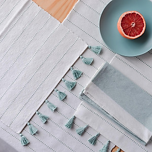 Folkulture Dish Towels for Drying Dishes and Spring Table Runners with Tassels for Farmhouse Decor, Boho Set of 3 Kitchen Towels and Ribbed Boho Table Cover for Rustic Wedding Decoration