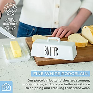 Heartland Home Porcelain Covered Butter Dish with Lid for Countertop (Lid with Handle). 7.6" x 3.8" Butter Holder Container for One Stick of Butter. Textured Tray Butter Keeper for Non Slip Storage