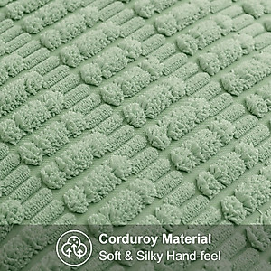 decorUhome Spring Sage Green Decorative Throw Pillow Covers 18x18 Set of 2, Soft Corduroy Striped Square Pillow Covers for Couch Living Room Bed Sofa