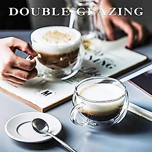 DeeCoo Double Wall Cappuccino Mugs 10oz, Clear Coffee Mug Set of 4 Espresso Cups, Insulated Glass with Handles (Latte Glasses,Tea)