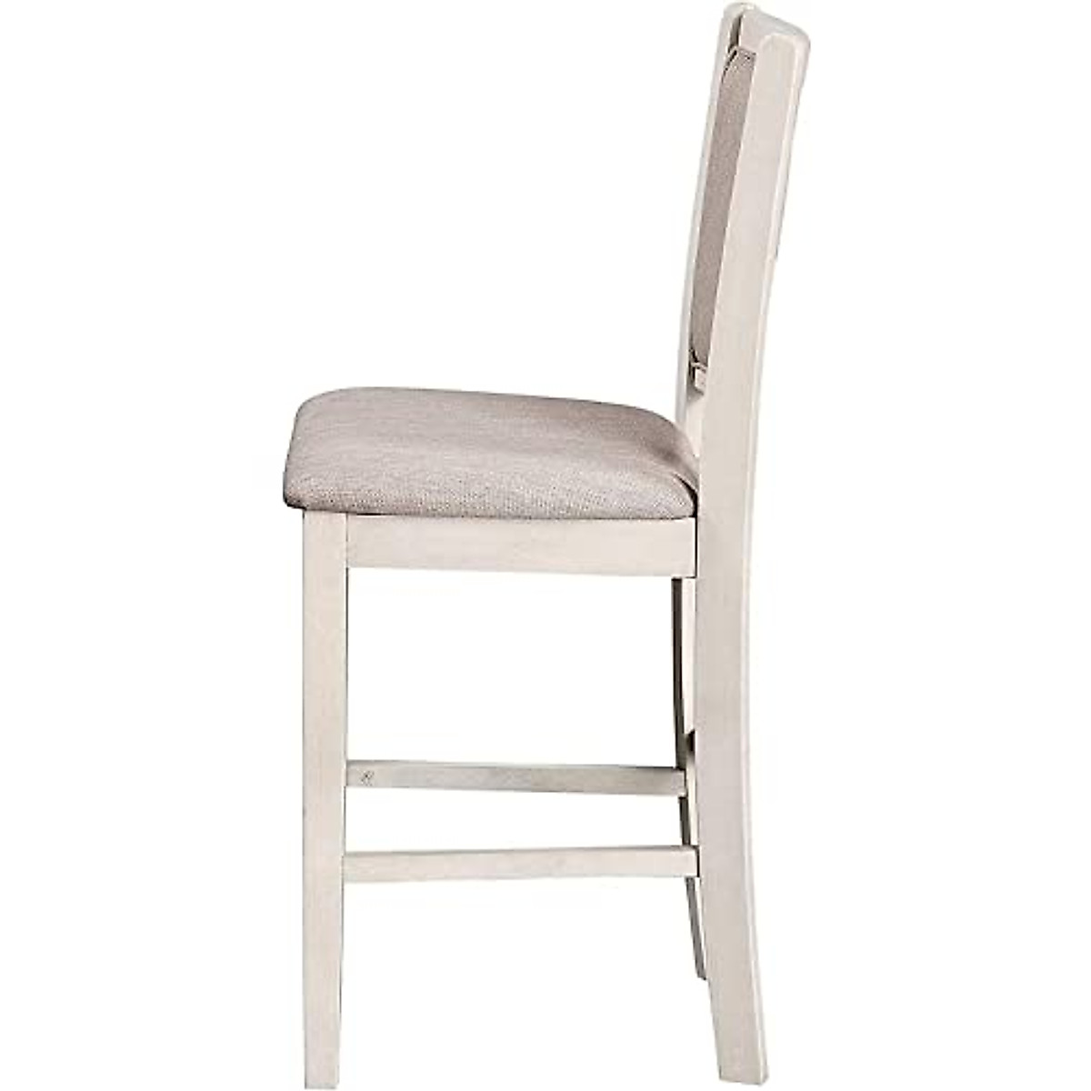 New Classic Furniture Amy Farmhouse Kitchen Counter Island Dining Table for 4 with Storage Shelf & USB Chargers, Two Tone Vintage White/Brown