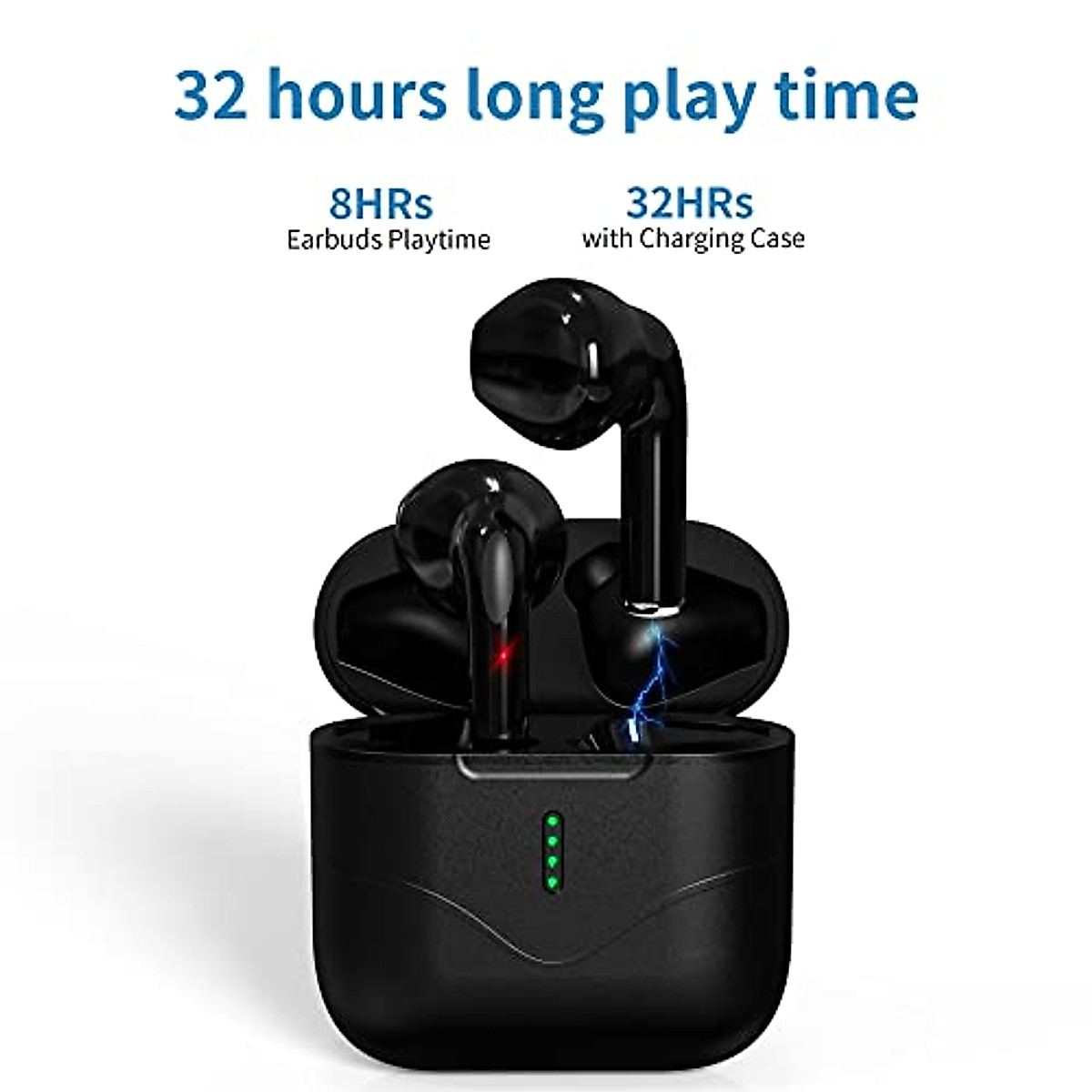 Tiny Wireless Earbuds Bluetooth Wireless Headphones 5.0 IPX5 Waterproof HiFi Stereo Noise Reduction Cordless Bluetooth Earbuds for Small Ears LED Display USB-C Black Earbuds for iPhone Android