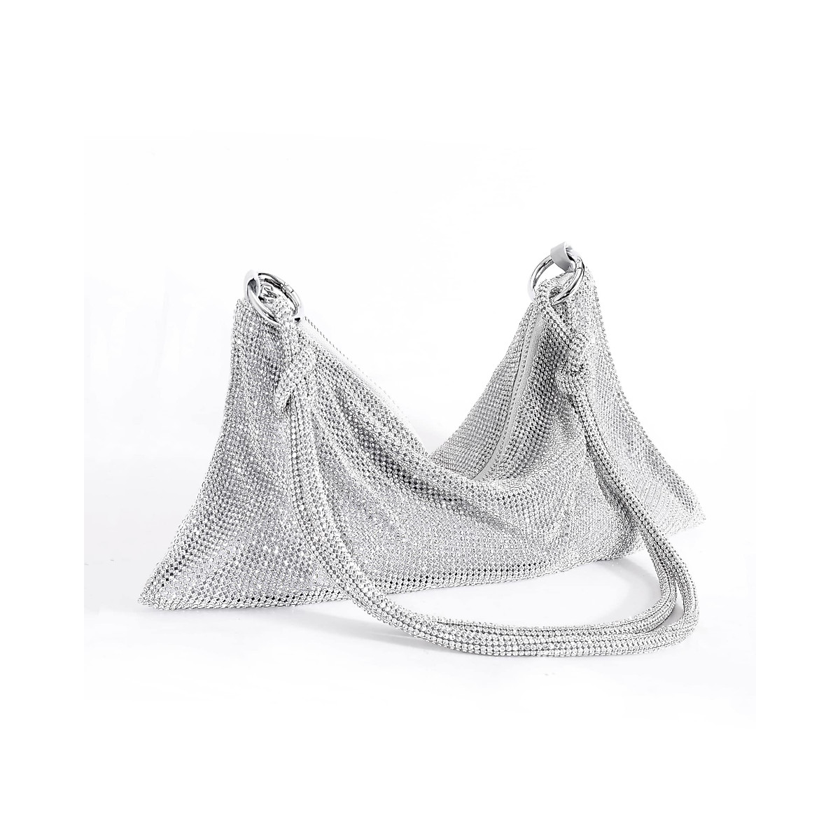 Chanrekenti Rhinestone Purse Sparkly purse for Women Silver Purse Evening Purse Rhinestones Handbags for Party Wedding (Silver-2mm)