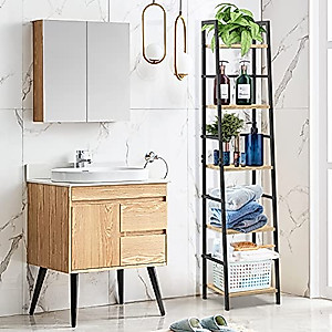 SpringSun 5-Tier Ladder Shelf Bookcase, Living Room Rustic Standing Shelf Storage Organizer, Wood and Metal Shelf for Home and Office