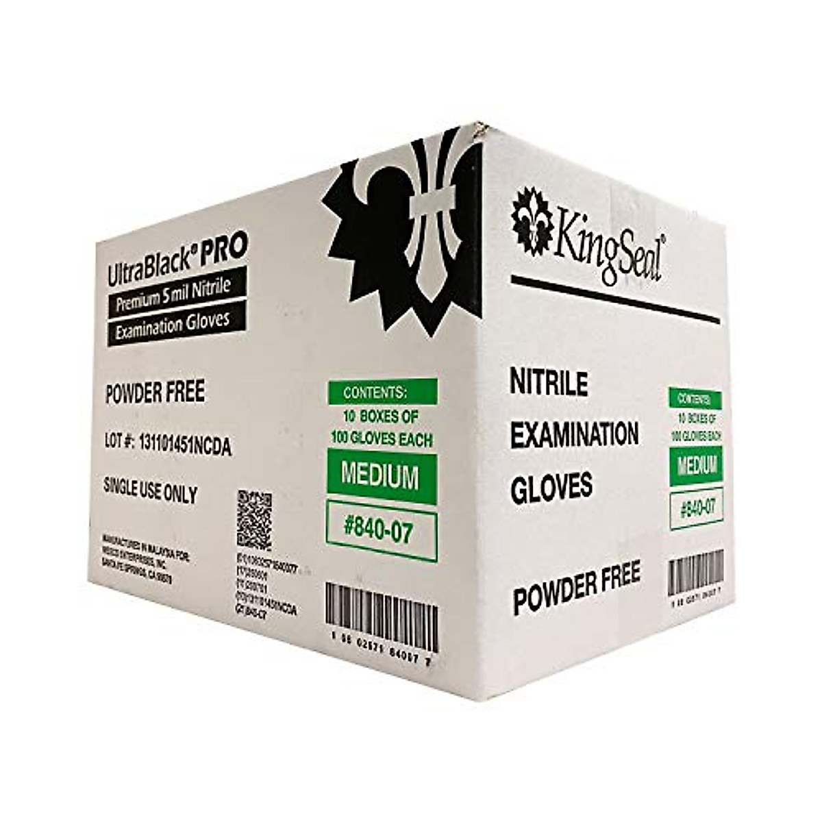 KingSeal UltraBlack-PRO Medium Nitrile Medical Grade Exam Gloves, Black, 5 MIL, Textured Fingertips - 1 Box of 100 Gloves