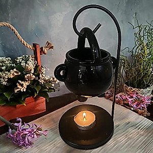 Hanging Cauldron Pagan Oil Burner with Handle, Halloween Wax Melter Cauldron, Halloween Ornament Wax Burner, Spirit Meditation Decorations, Essential Oil Incense Aroma Diffuser Home Decor