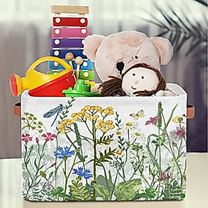 Cube Storage Bins Flower Floral Storage Basket Fabric Rectangle Storage Bins Collapsible Nursery Storage Bin Organizer Basket Storage Box for Shelves, Closet