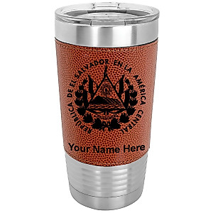 LaserGram 20oz Vacuum Insulated Tumbler Mug, Flag of El Salvador, Personalized Engraving Included (Faux Leather, Basketball Style)