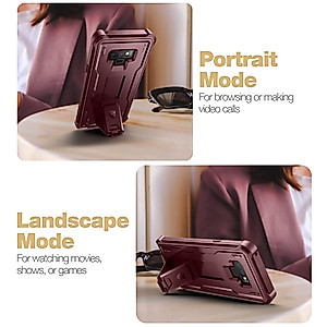 Dexnor Full Body Case for Samsung Galaxy Note 9/6.4 inches, [Built in Screen Protector and Kickstand] Heavy Duty Military Grade Protection Shockproof Protective Cover for Galaxy Note 9,Maroon Red