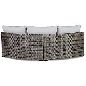 Signature Design by Ashley Harbor Court Casual Outdoor Armless Curved Loveseat with Cushion, Dark Brown & Light Gray