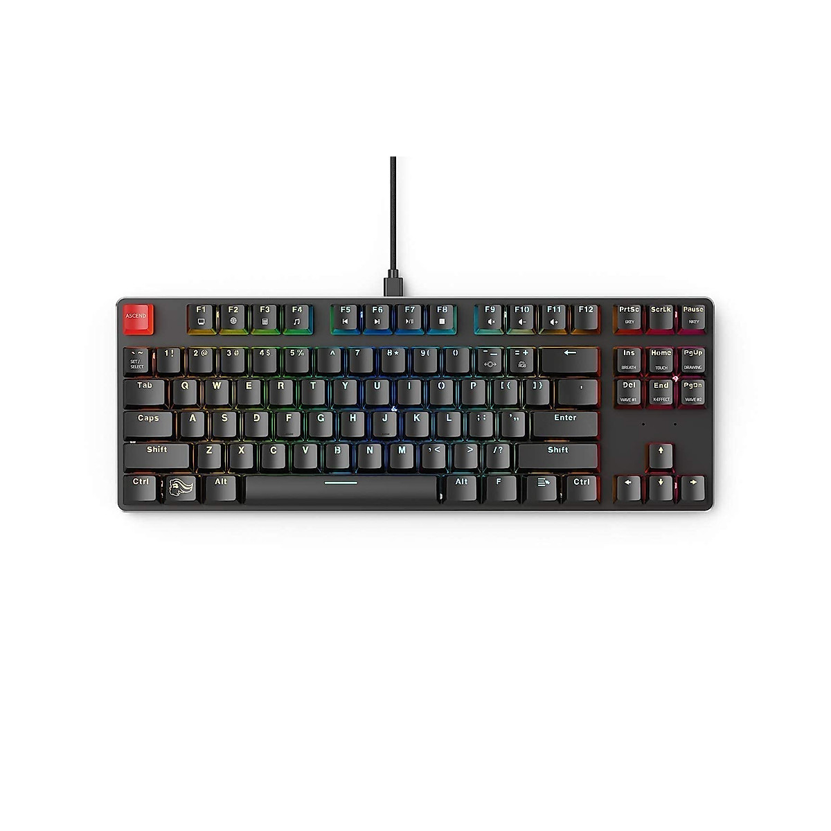 (Keyboard + Keycaps) Glorious Modular Mechanical Gaming Keyboard - TENKEYLESS (87 Key, Prebuilt) + Glorious Black Aura Keycaps (Bundle)