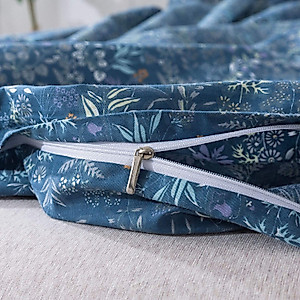 HoneiLife Duvet Cover Set - 100% Cotton Herbs Pattern Comforter , Soft and Breathable Bedding Set with Zipper Closure & Corner Ties, 3pcs(1Duvet Cover+2 Pillow Case)-Blueblack, King