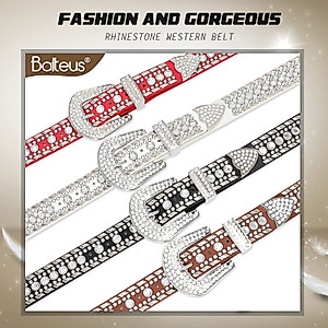 Balteus Women Rhinestone Belt Western Style Cowgirl Cowboy Belt with Studded Diamonds for Jeans Dress Eye-catching