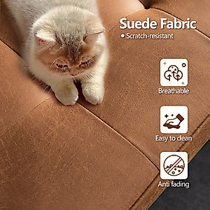 XIZZI L Shaped Couch for Living Room,83" Mid Century Modern Sofa with Right Chaise,Suede Fabric 3-Seat Solid Wood Frame Couches for Apartment,Office and Small Space,Brown