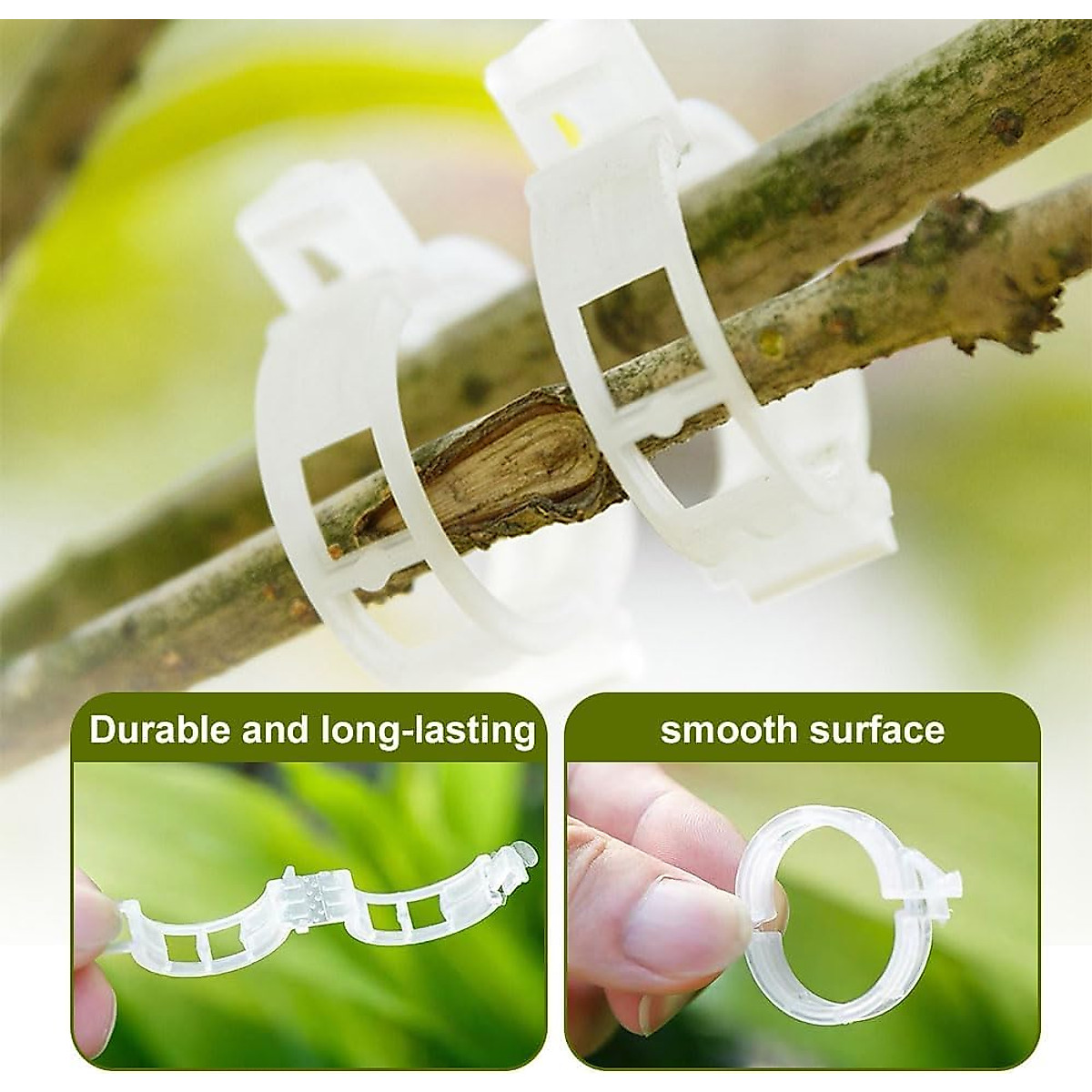 Secured Plastic Plant Clips, 2024 Combinable Plant Support Clips, Plastic Trellis Clips for Climbing Plants, Vine Vegetables Fixing Clips, Plant Clips for Tomato Trellis & Peony Cages (Green, 100pcs)