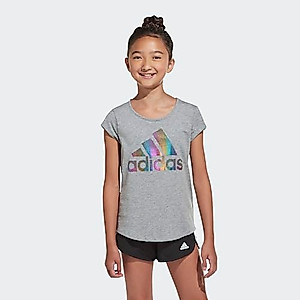 adidas Girls' Short Sleeve Scoop Neck Tee T-Shirt, Grey Heather, Large