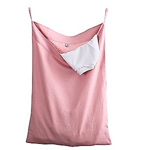 Amazhiyu Pure Linen Over The Door Laundry Hanging Hamper Bag for Holding Dirty Clothes and Saving Space Pink