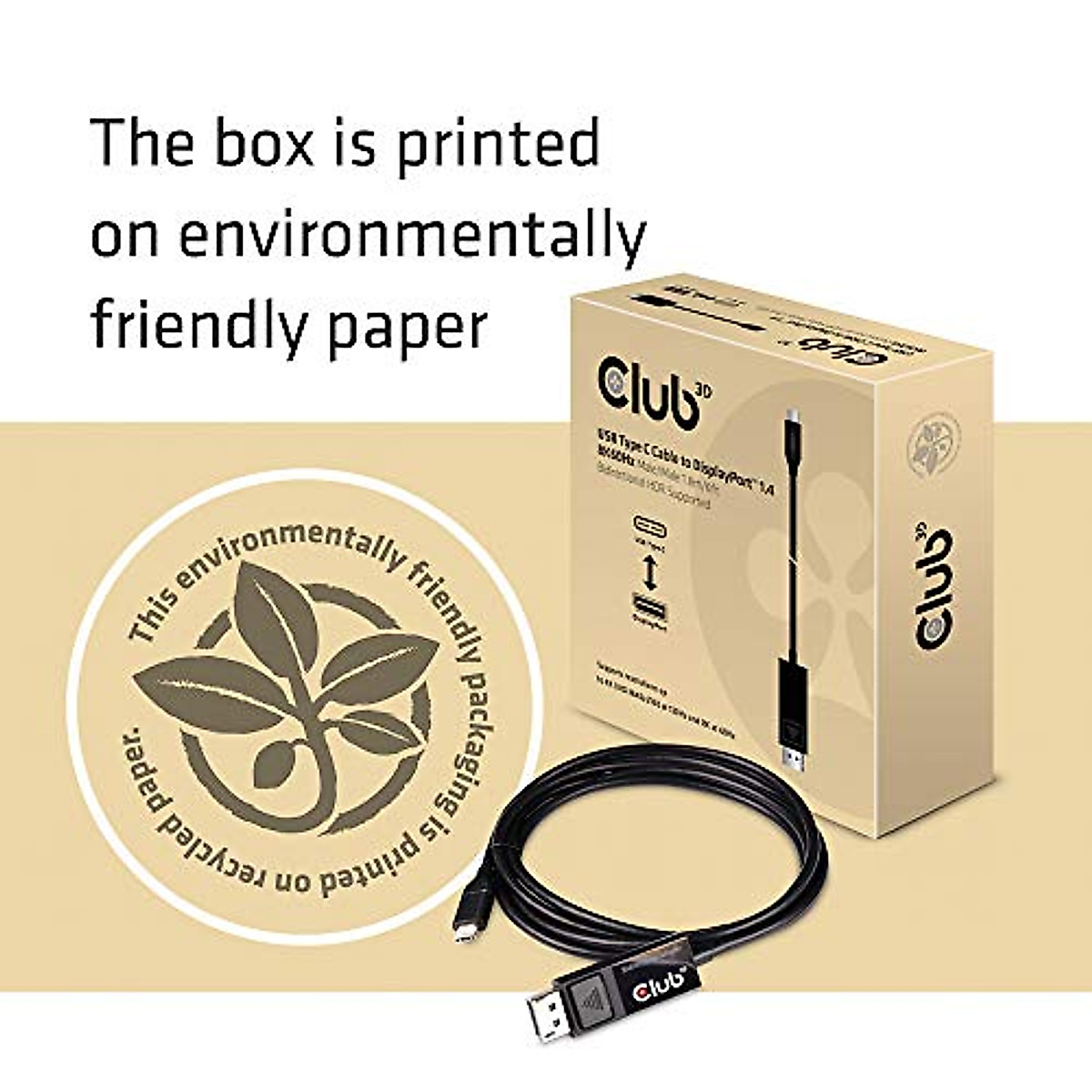 Club3D CAC-1557 USB Type C to Displayport 1.4 Bi-Directional Cable with 8K 60Hz, 4K 120Hz HDR Video Support 1.8m-6ft M/M