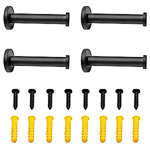 Augiimor 4Pcs Matte Black Round Hooks,Stainless Steel Black Robe Towel Hooks,Round Wall Towel Hooks Black Utility Shower Towel Hanger for Bedroom Bathroom & Kitchen (6"/15.2cm Length)