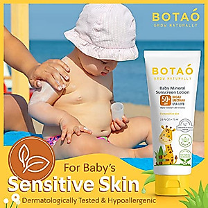 BOTAO BABY’S MINERAL Zinc Oxide SUNSCREEN LOTION: SPF50 Broad Spectrum UVA UVB,For sensitive skin Baby Face Body Protection, Sunblock Cream 2.5 Oz