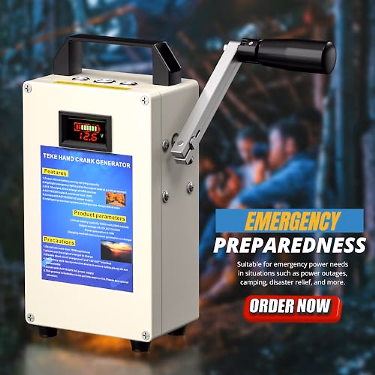 150W Hand Crank Generator, Portable Power Station w/Folding Handle, Aluminum Alloy Small Inverter Generator Rechargeable for Home Camping Outdoor Smartphone Charger