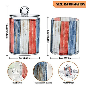 Qtip Holder Dispenser Patriotic Wooden Boards Plastic Apothecary Jar Containers for Vanity Makeup Organizer Storage Bathroom Organizer
