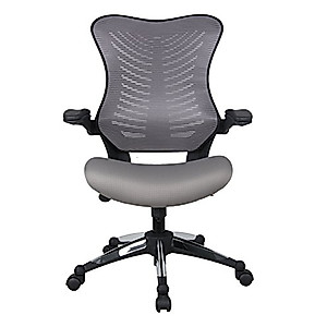 OFFICE FACTOR Grey Mesh Executive Ergonomic Computer Office Chair Flip-up Arms Lumbar Support Molded Foam Seat Adjustable Height Home Office Desk Chair BIFMA Passed (Grey)