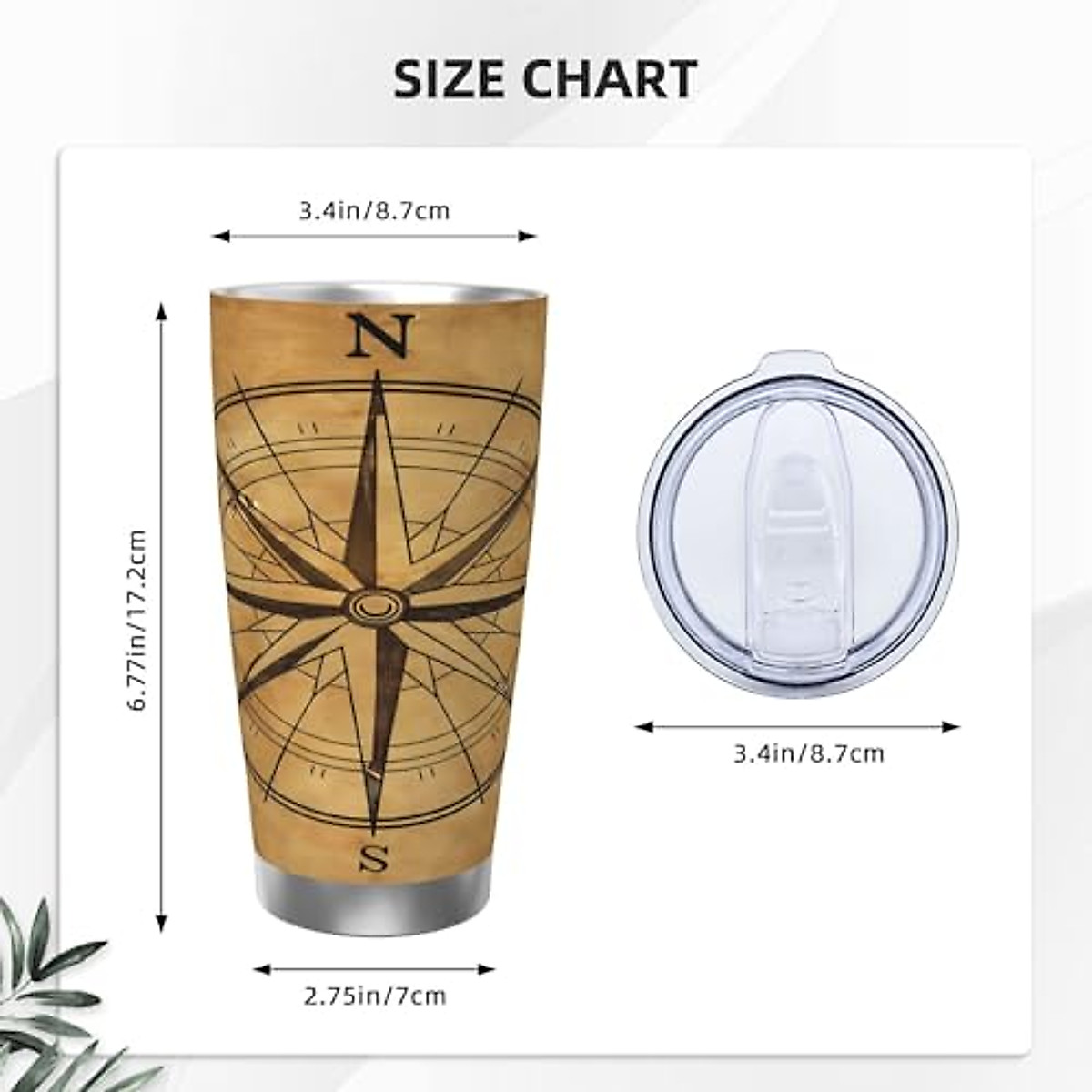 AYCZN Compass 20 OZ Tumbler Stainless Steel Travel Coffee Mug, Nautical Insulated Water Bottle with Lid and Straws Leakproof Thermal Cup