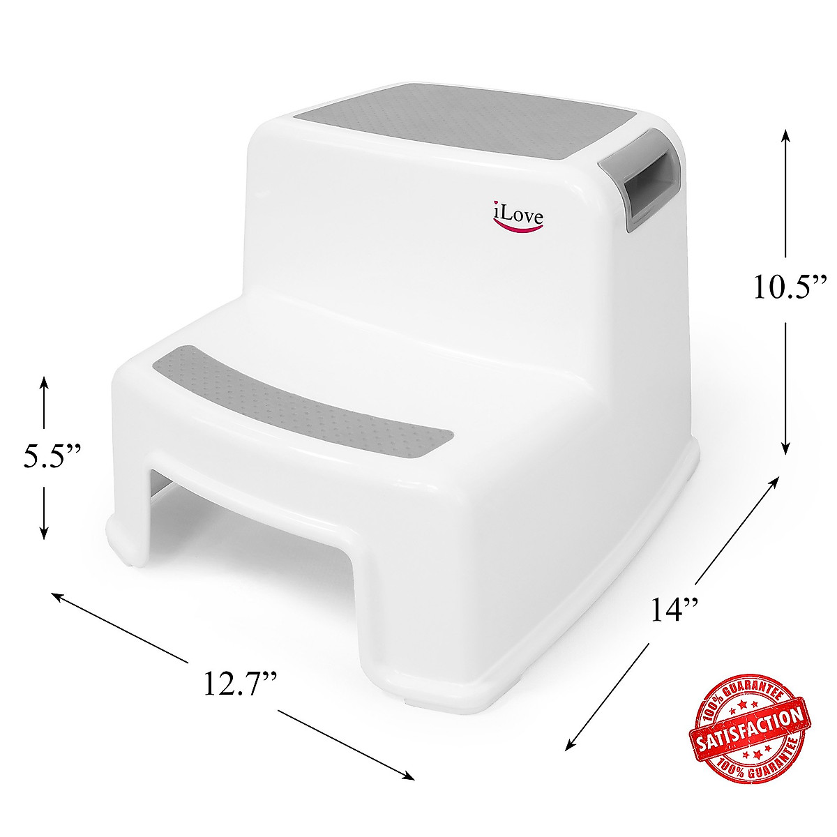 iLove 2 Step Stool for Kids and Toddlers, Bathroom and Toilet Stool for Potty Training, Slip-Resistant Soft Grips, Kitchen Helper Stool with Handles, Dual Height - Gray (2 Pack)