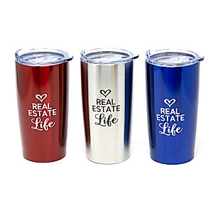 Calendars and More, Inc. Real Estate Agent Vaccum Insulated Tumbler 20oz Travel Mug with Slide Lid - Keep Drinks Hot or Cold - By Real Estate Supply Store (Red, Real Estate Life)